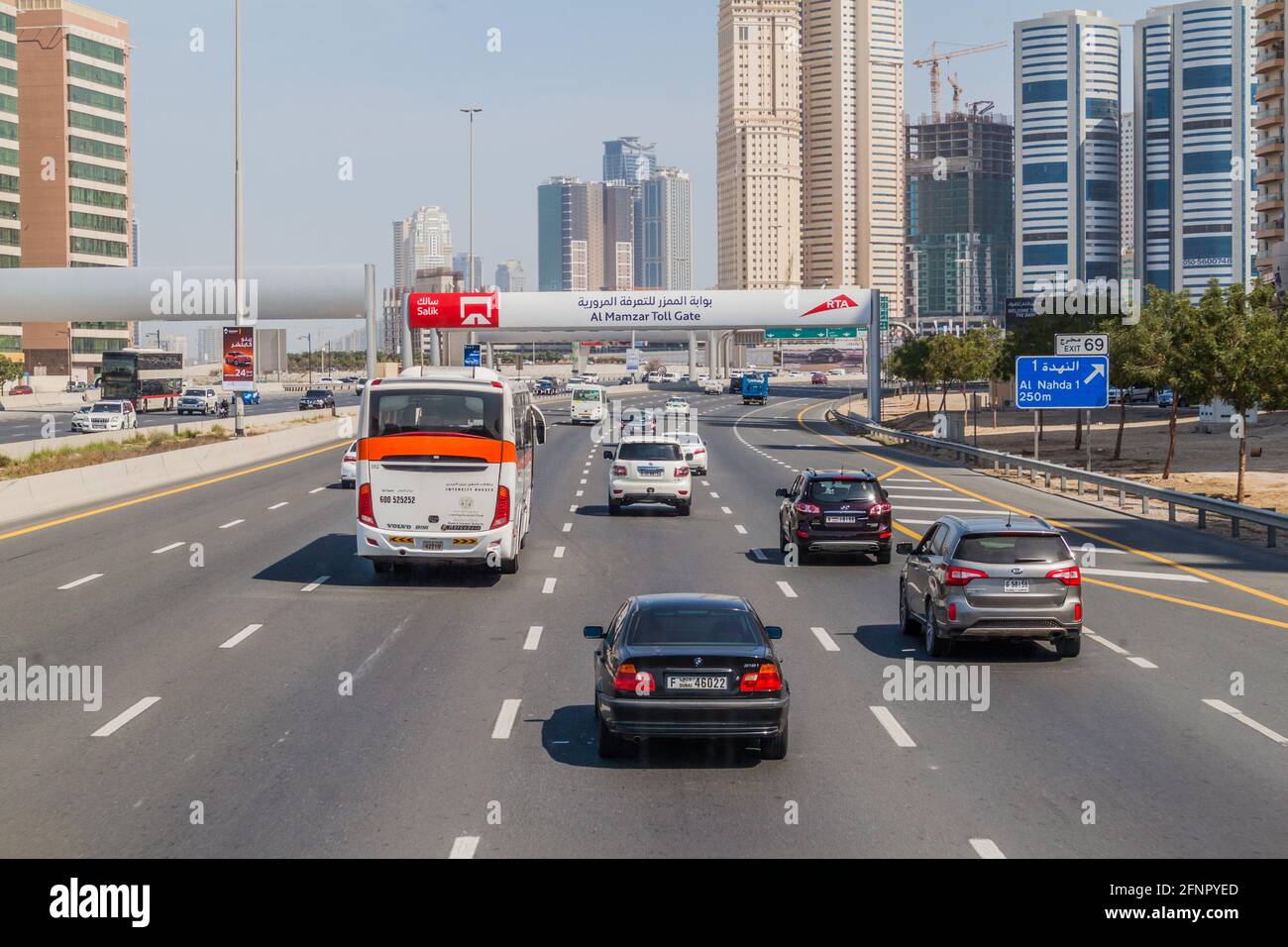 SHARJAH, UAE - MARCH 11, 2017: Traffic on the road connecting Dubai and ...