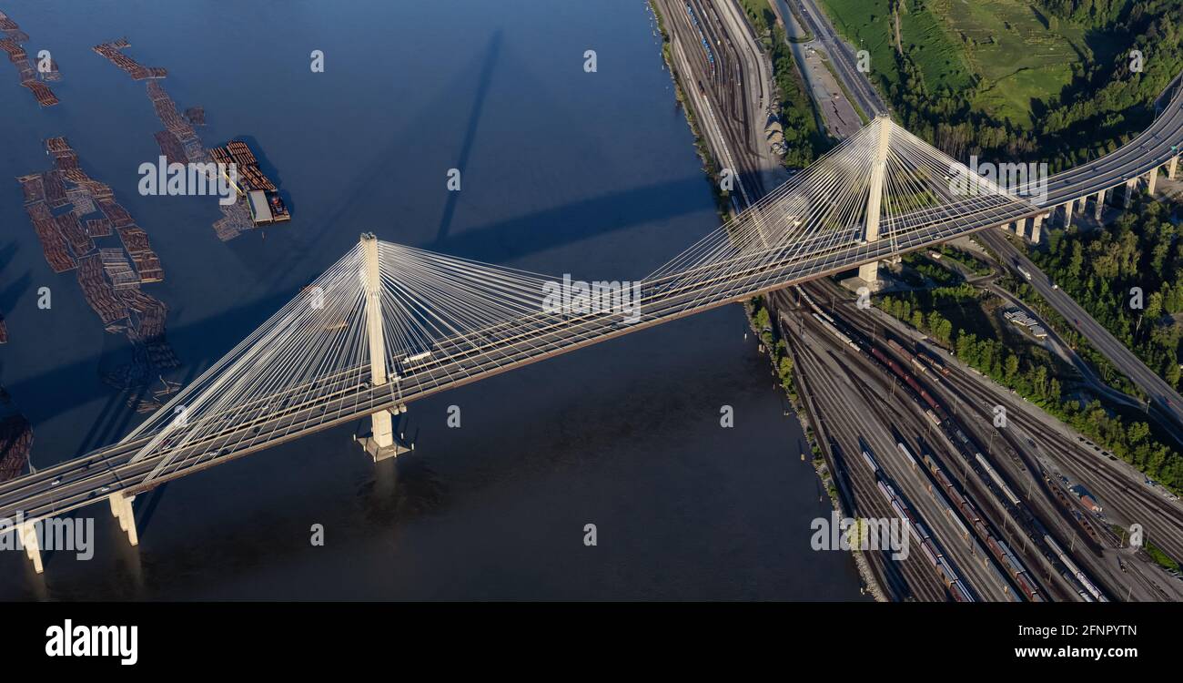 Aerial view on Fraser River and Port Mann Bridge Stock Photo - Alamy