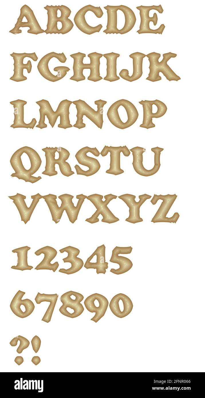 The decorative uppercase alphabet and numbers in gritty outline design ...