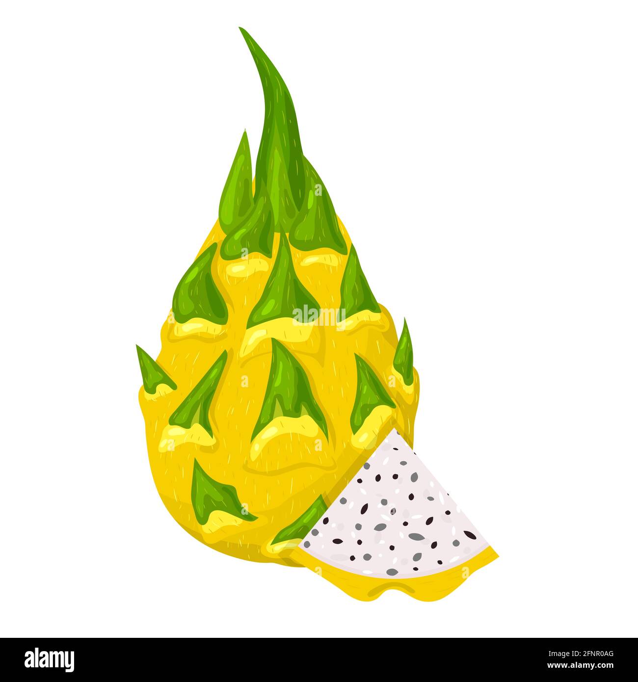 Fresh whole and cut slice yellow pitaya fruits isolated on white ...