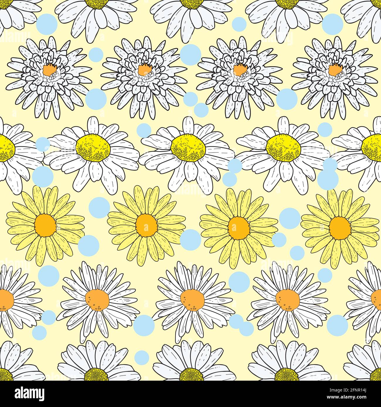 Vector yellow background daisy flowers and wild flowers. Seamless ...