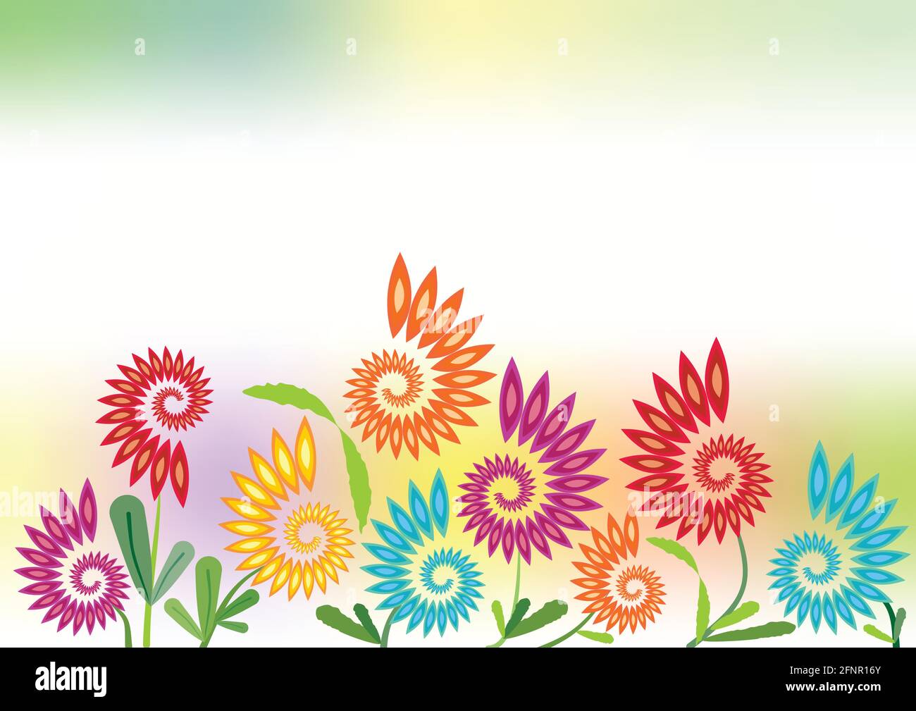 Spring cheerful background with futuristic flowers and place for own ...
