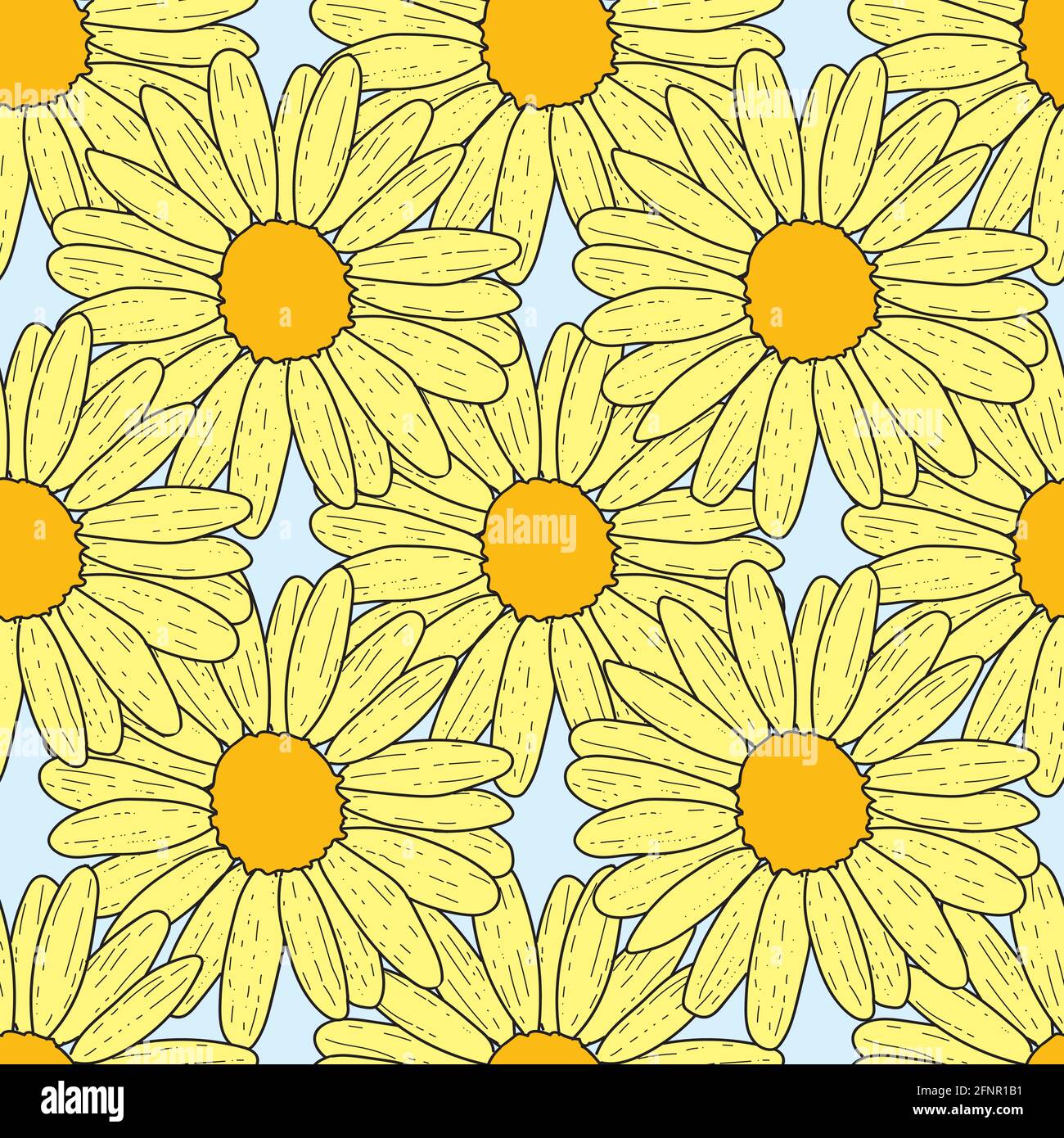 Vector blue background daisy flowers and wild flowers. Seamless pattern ...