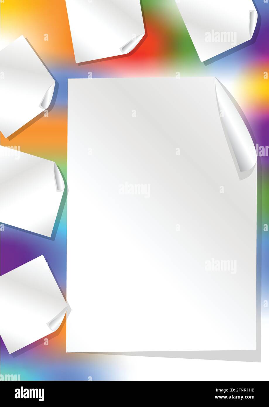 Leaflet background with rainbow stain and white papers for own text ...
