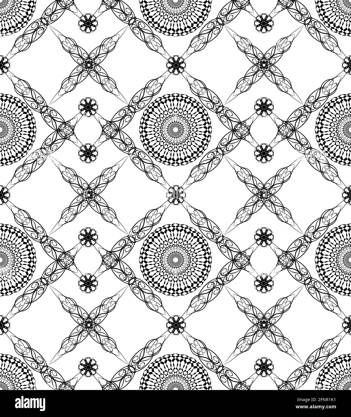 Rhomboid composed seamless background with fine black and white art ...