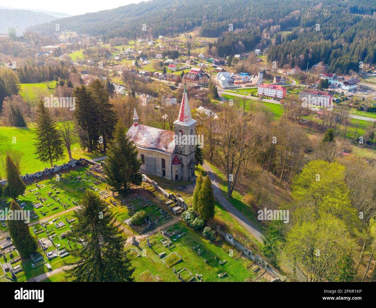 Church and cemetery from above Stock Photo - Alamy