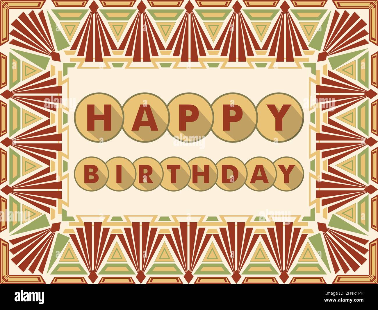 Happy birthday background in art deco design, muted colors, frame ...