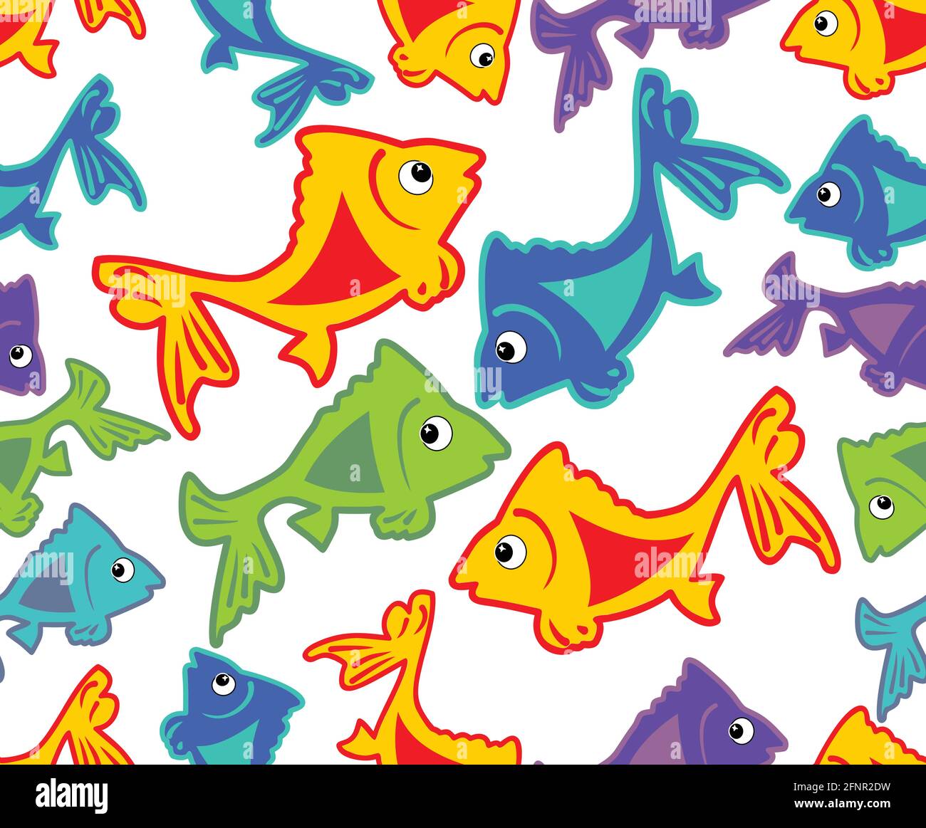 Cheerful vector background with vivid colored fish cartoons on white ...