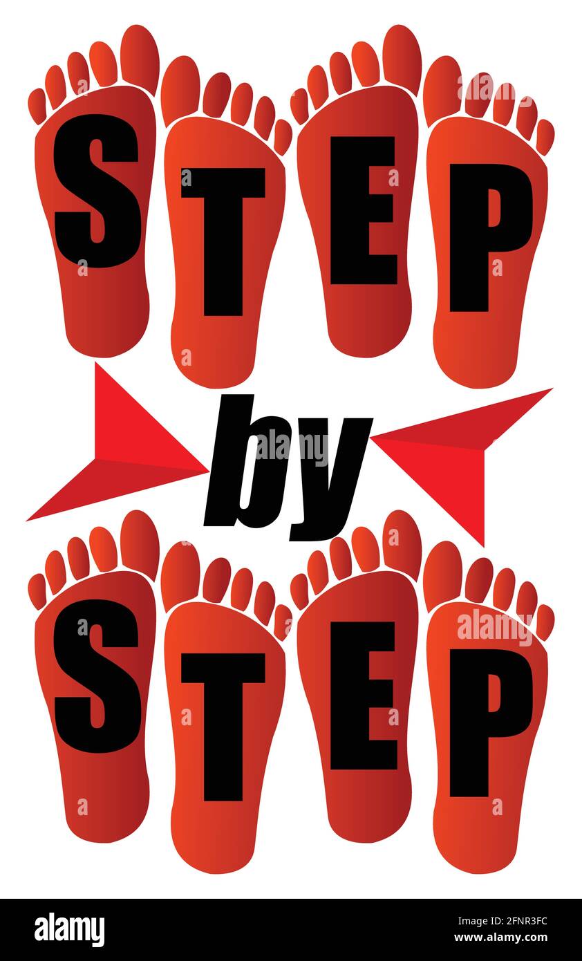 Step by step emblem for workflow presentation with red footprints Stock ...