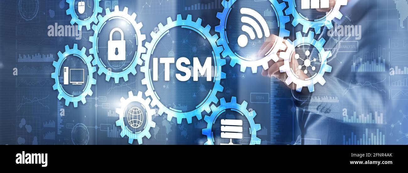 ITSM. Businessman pressing virtual screen IT Service Management ...