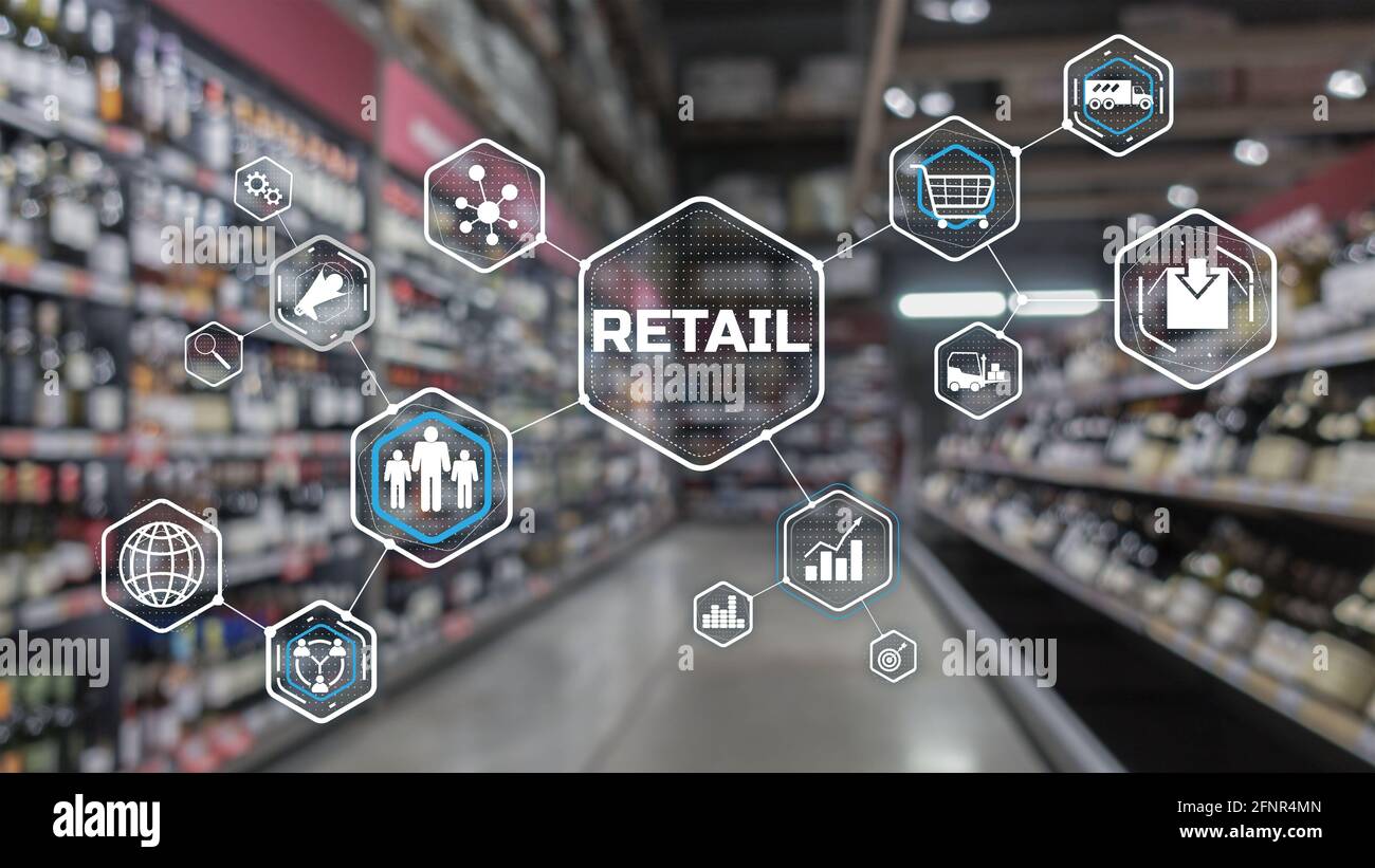 Retail Marketing Channels E-commerce. Shopping automation on blurred ...