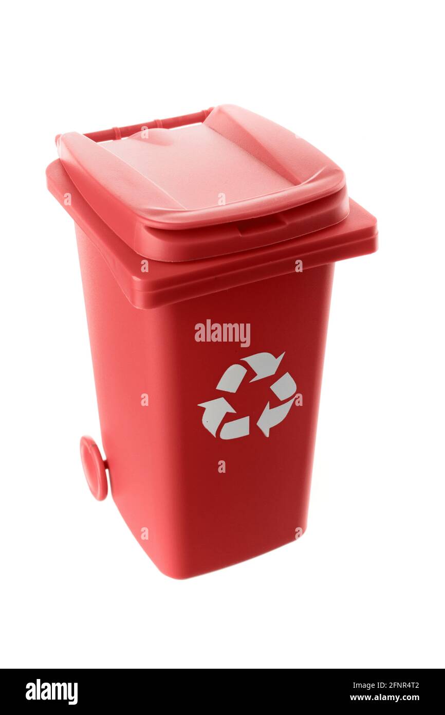 Plastic red trash can isolated on white background Stock Photo - Alamy