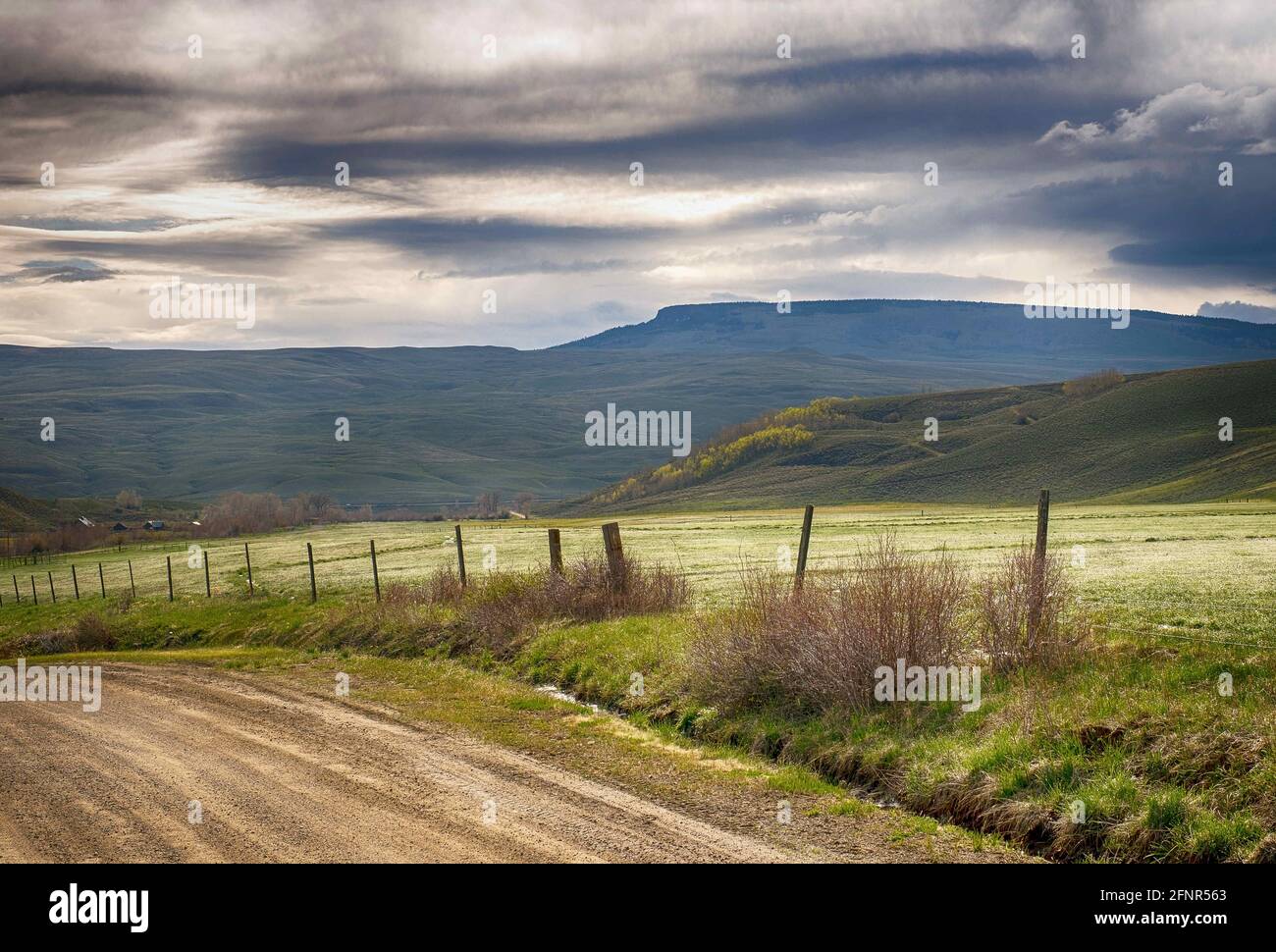 Gunnison, Colorado, USA. 18th May, 2021. Fertile ranch land with the ...