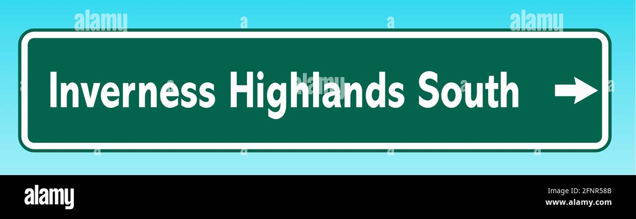 A graphic illlustration of an American road sign pointing to Inverness ...