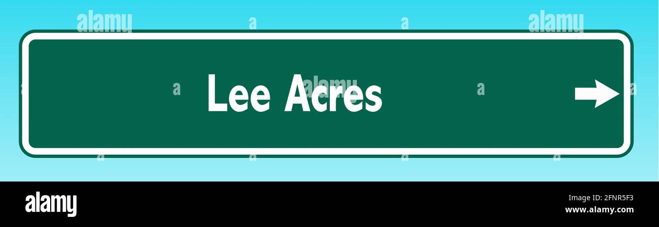 A graphic illlustration of an American road sign pointing to Lee Acres ...