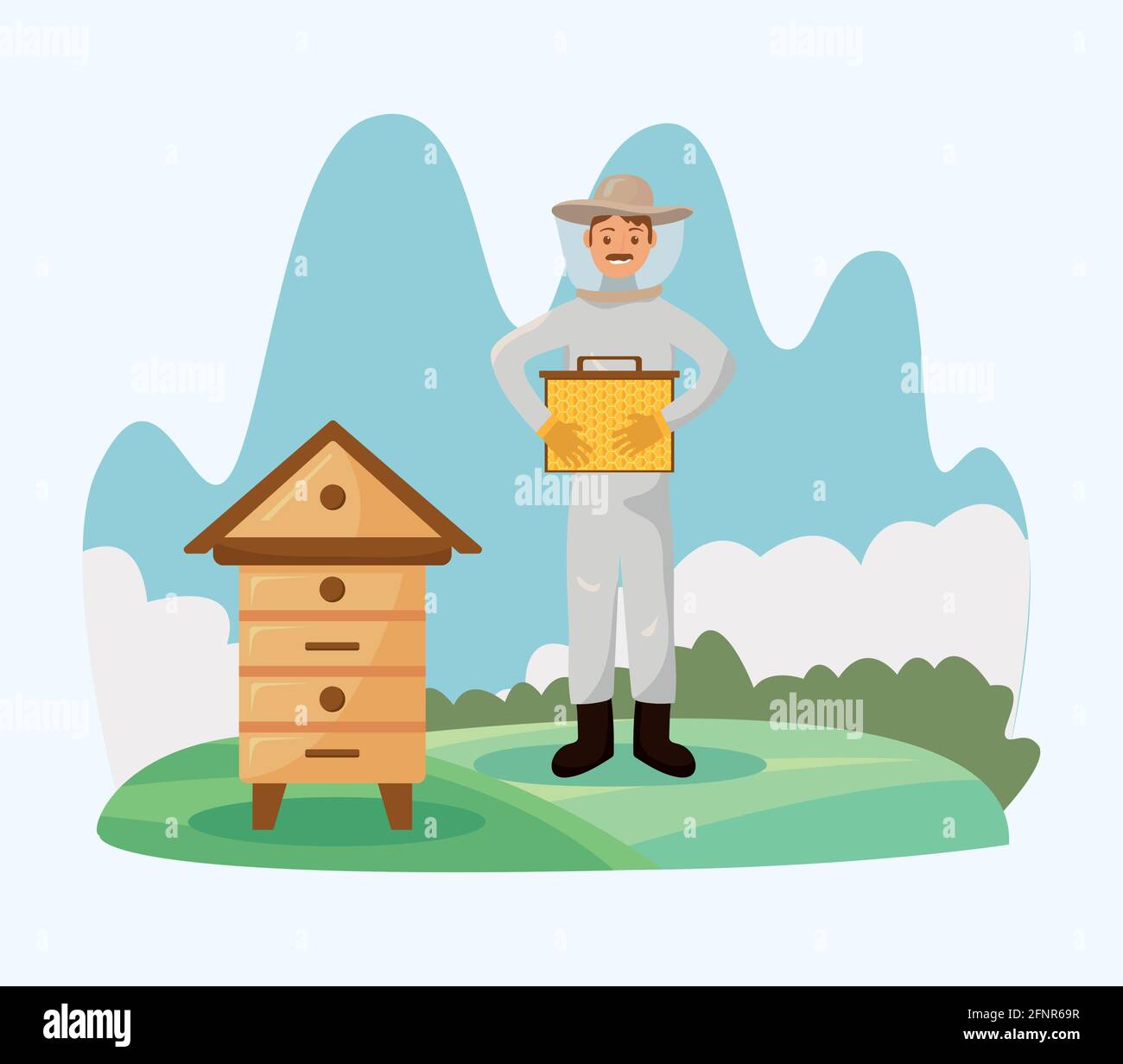 beekeeper with beehives Stock Vector Image & Art - Alamy