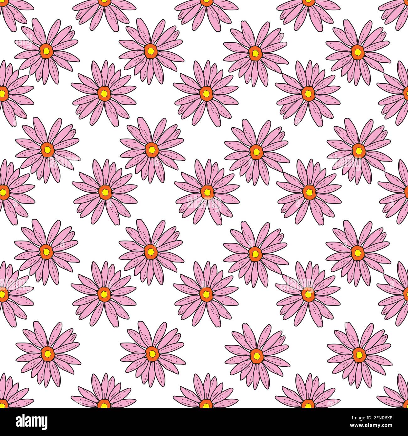 Vector white background pink daisy flowers and wild flowers. Seamless ...