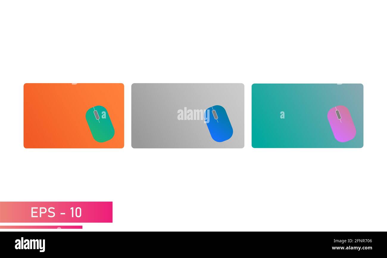Set, Computer mouse, rectangular shape in different colors on mouse pads. On a white background ...