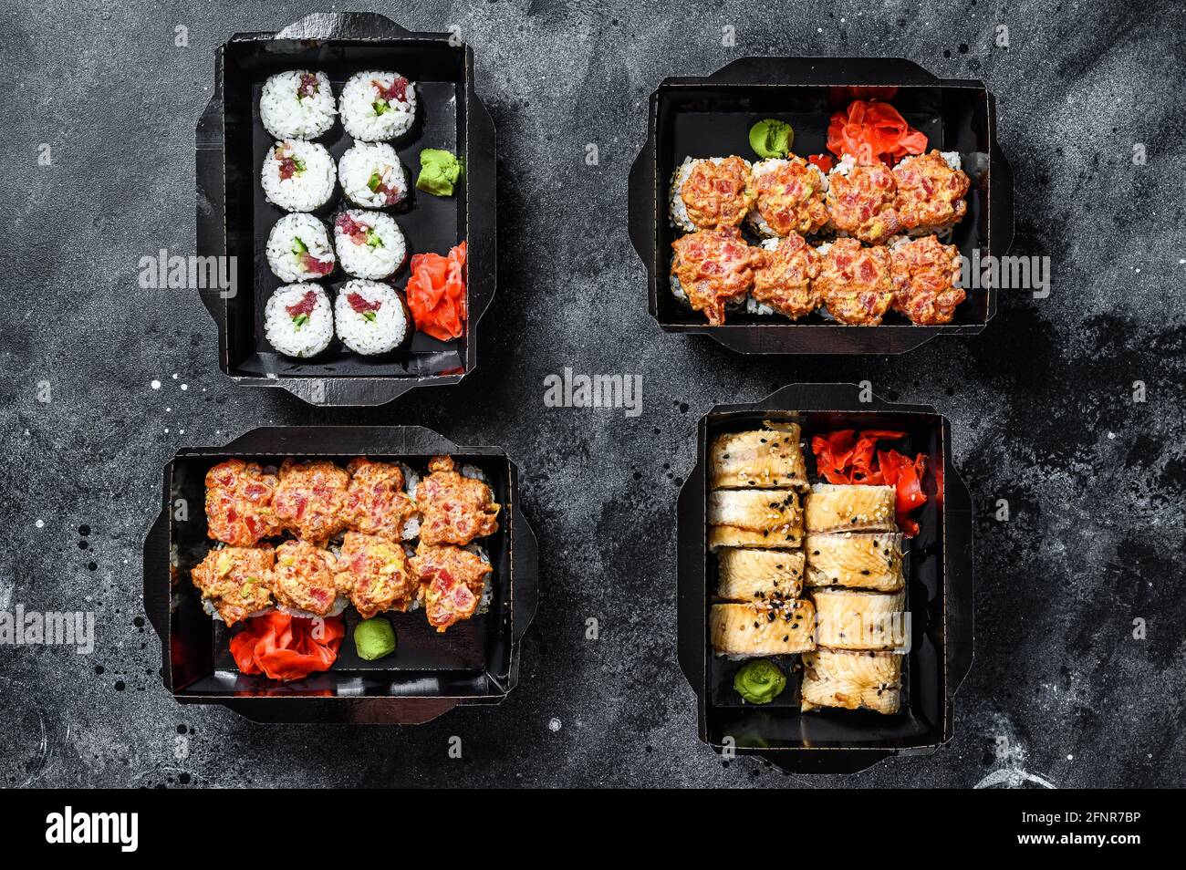 The sushi rolls in the delivery package, ordered in sushi take-out ...