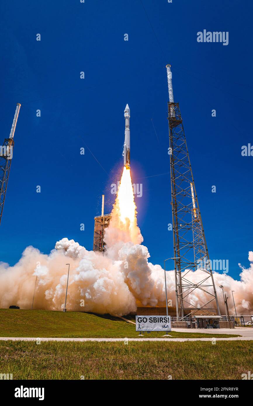 USA. 18th May, 2021. ULA Atlas V launch carrying the SBIRS GEO Flight 5 ...