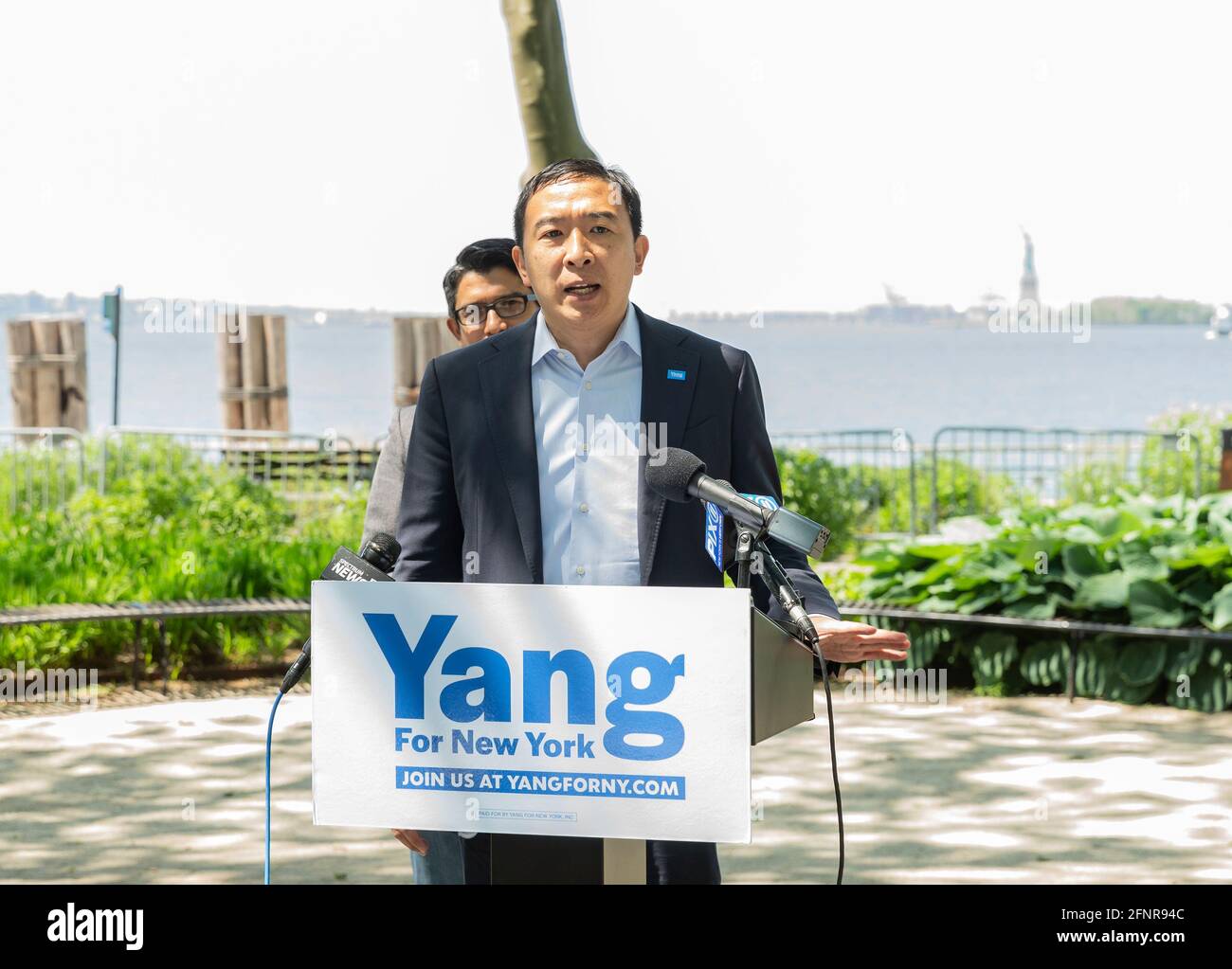 Mayoral candidate Andrew Yang addressed press with council member ...