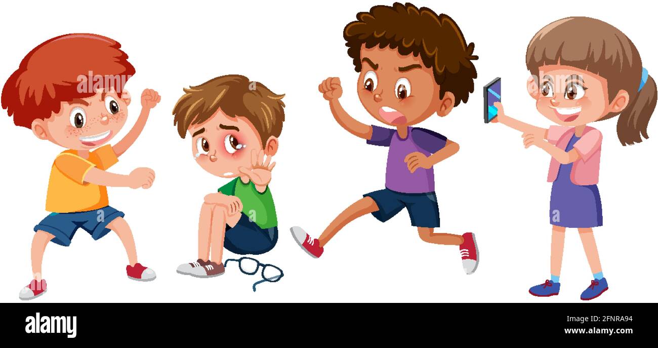 A boy crying because other children bullying him illustration Stock ...