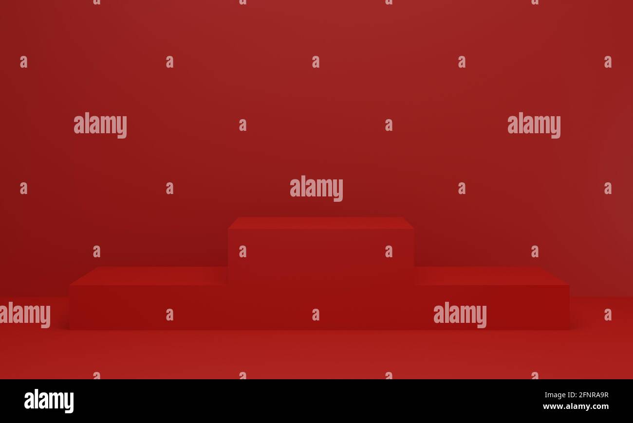 Empty red platform for showing product. podium in red studio room. 3d ...