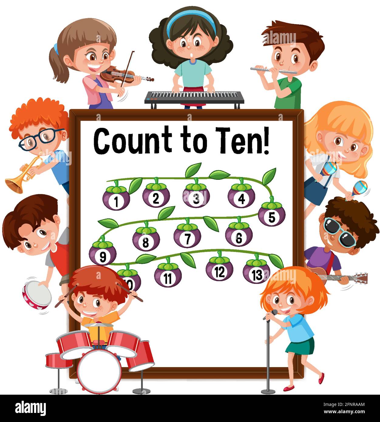 Count to ten number board with many kids doing different activities ...