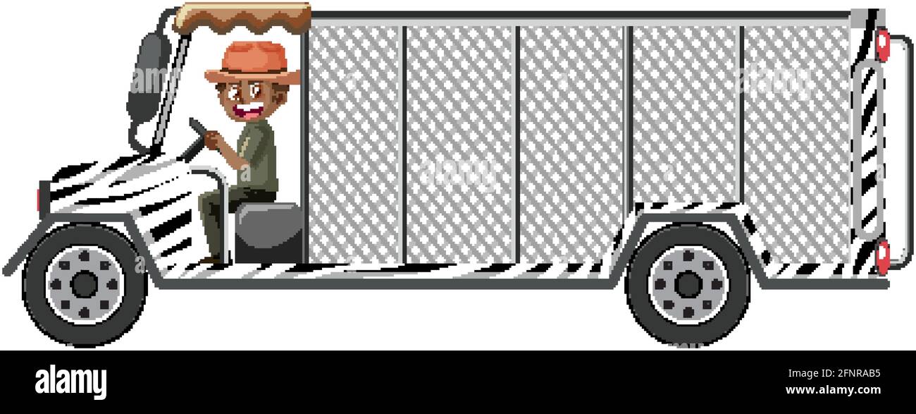 Zoo concept with driver man drives cage car isolated illustration Stock ...