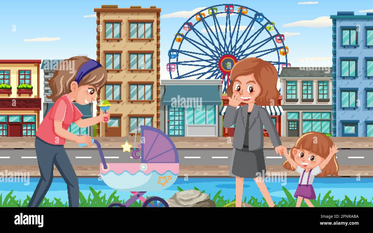 City background scene with many people illustration Stock Vector Image ...