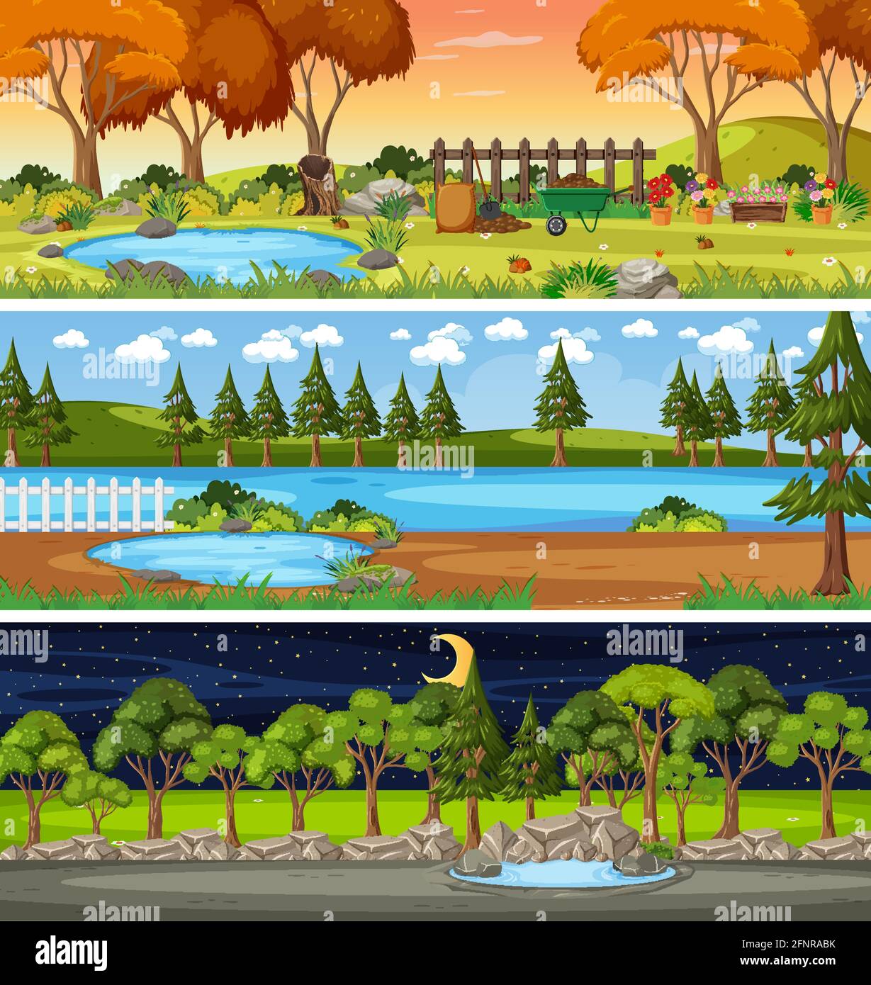 Set of different nature horizontal scenes illustration Stock Vector ...