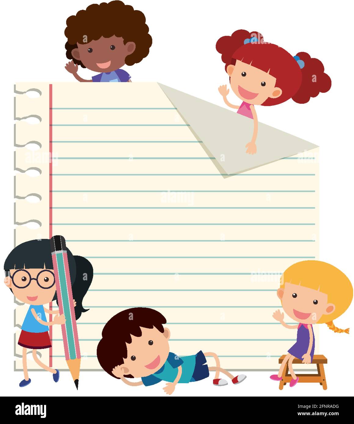 Blank paper with many kids cartoon character isolated illustration ...