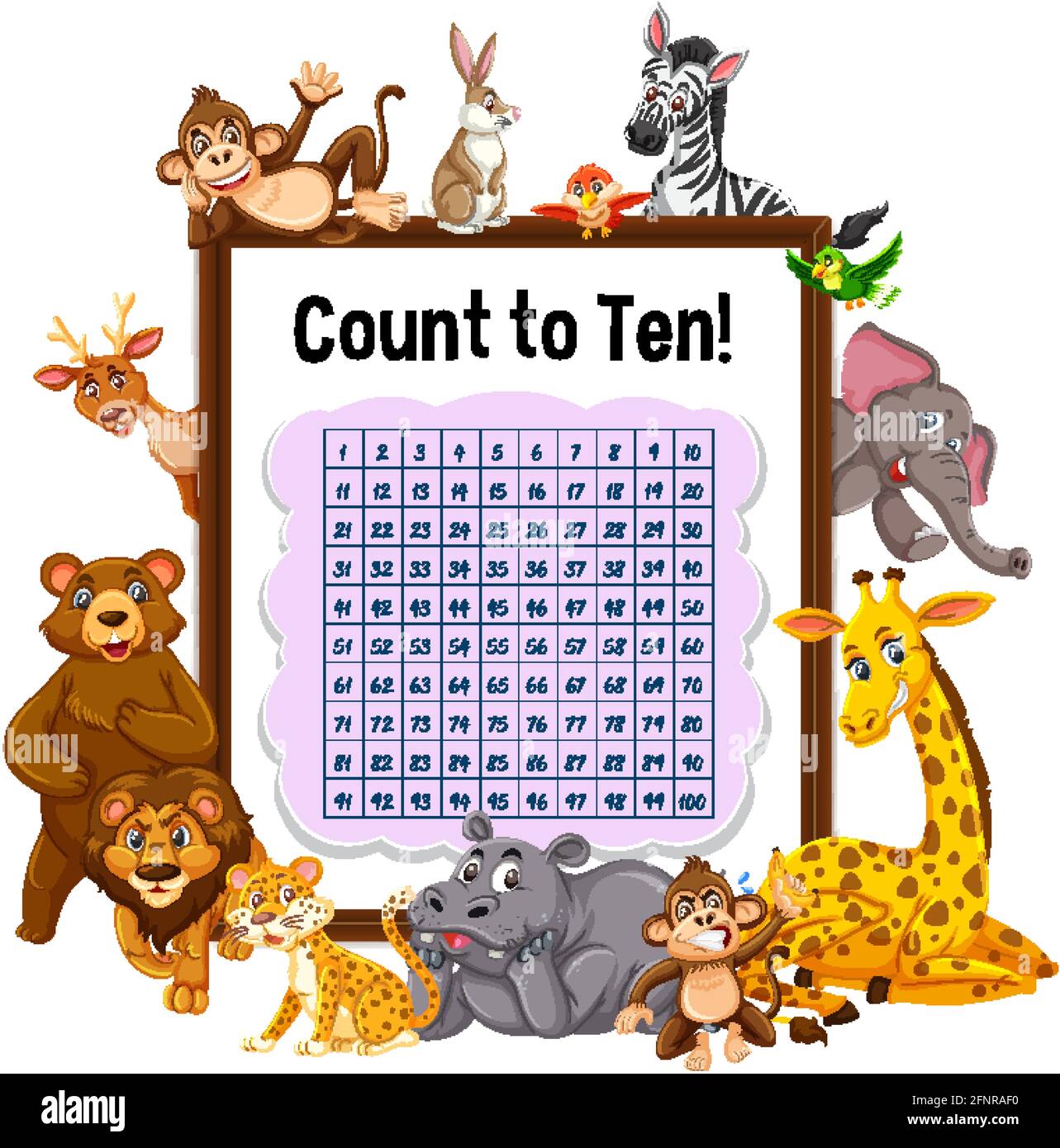 Counting number 1-100 board with wild animals illustration Stock Vector ...