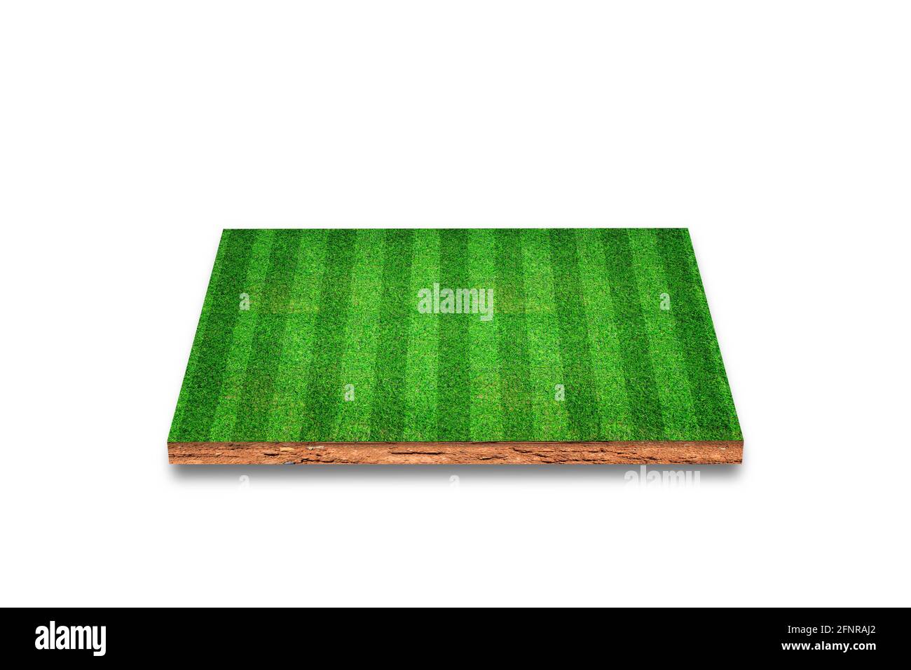 Soil cubical cross section with soccer field, green grass, Isolated on ...