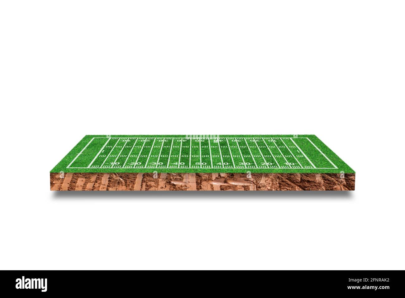 Soil cubic cross section with American football field isolated on white ...