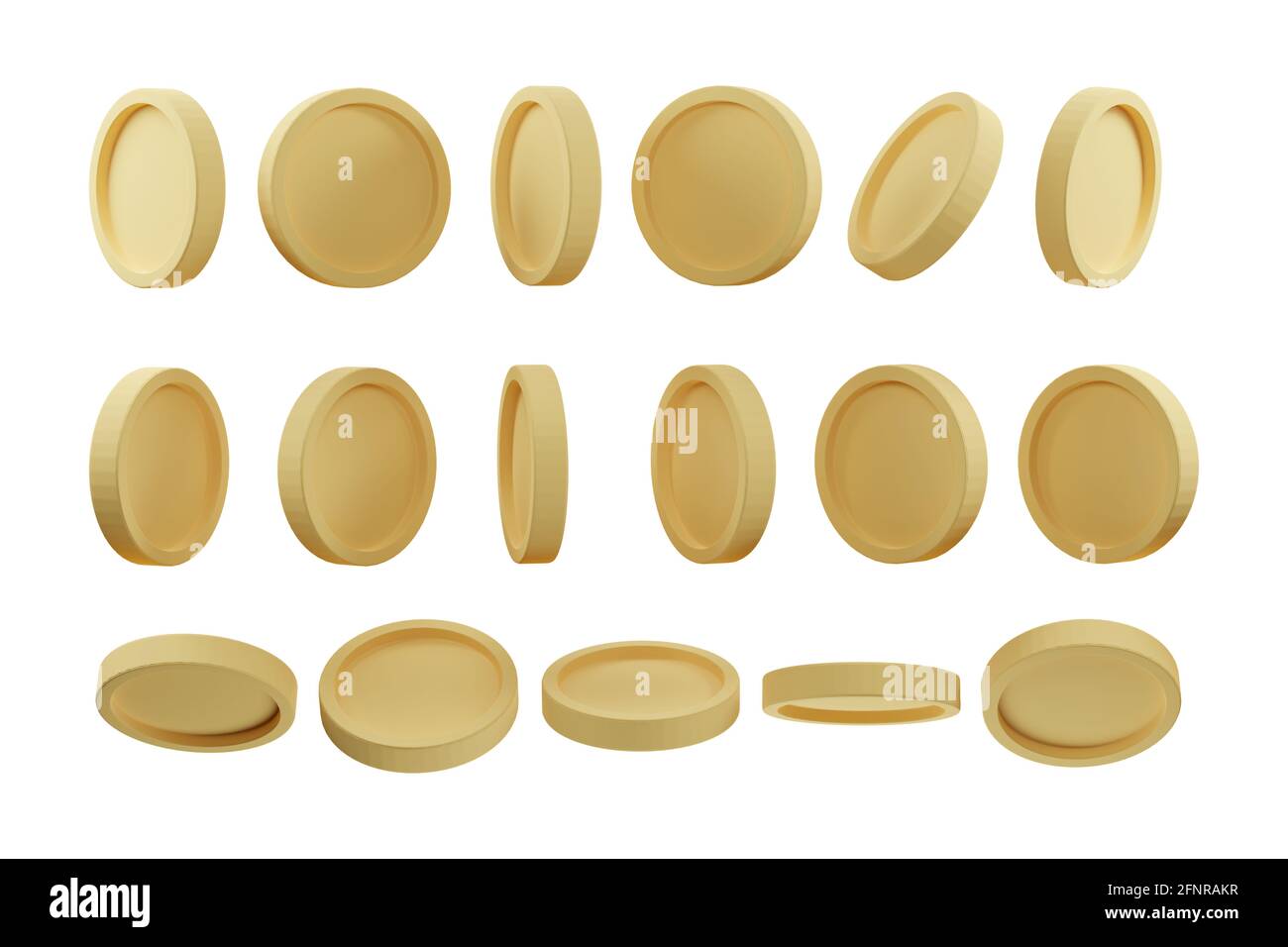 Set of golden coin in different shape isolated on white background. 3d ...