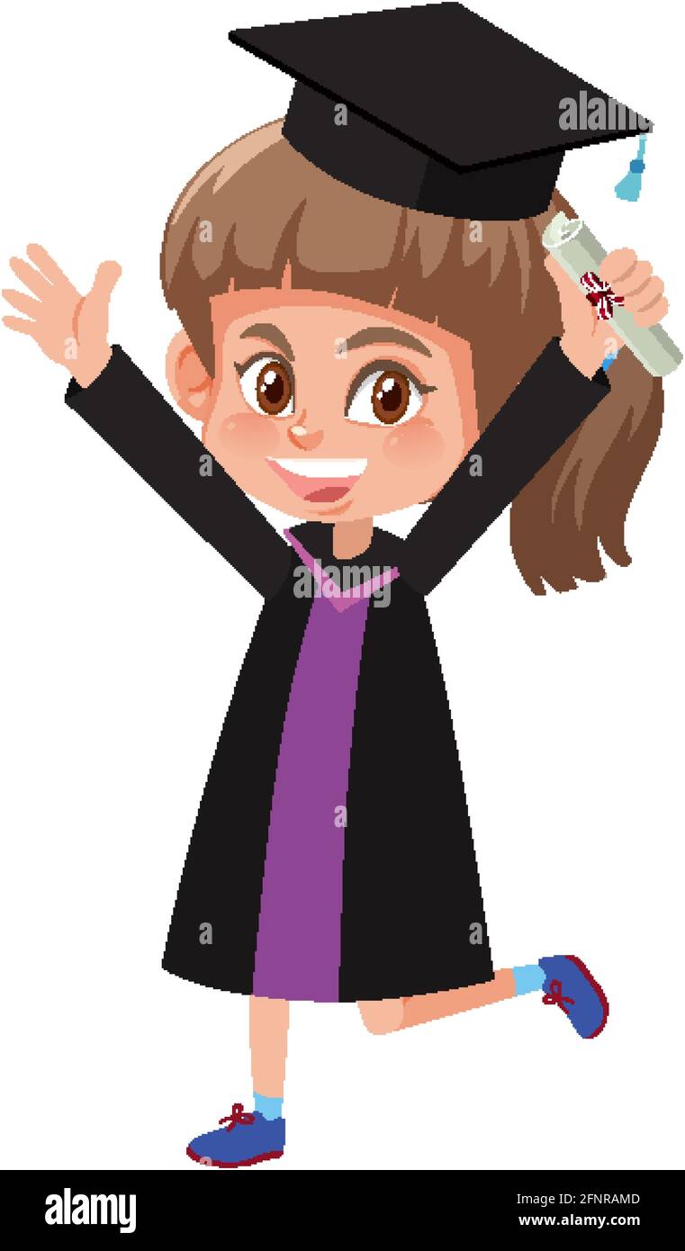 Cartoon character of a girl wearing graduation costume illustration ...
