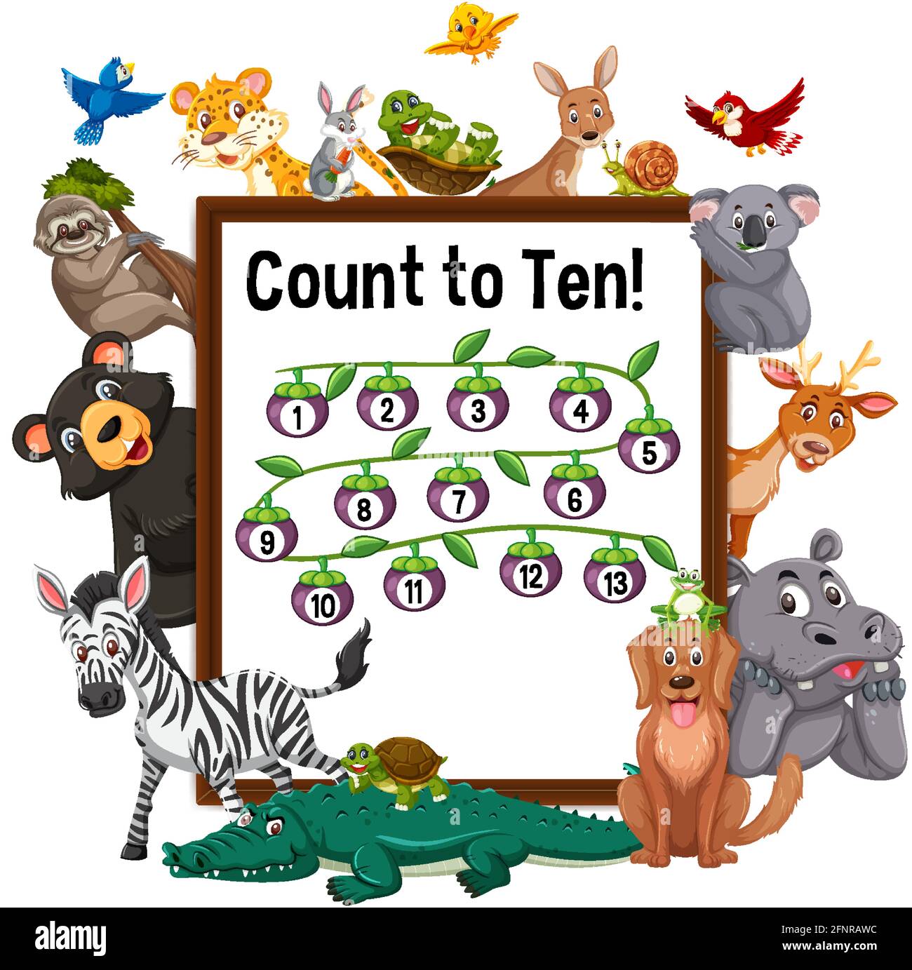 Count to ten board with wild animals illustration Stock Vector Image ...