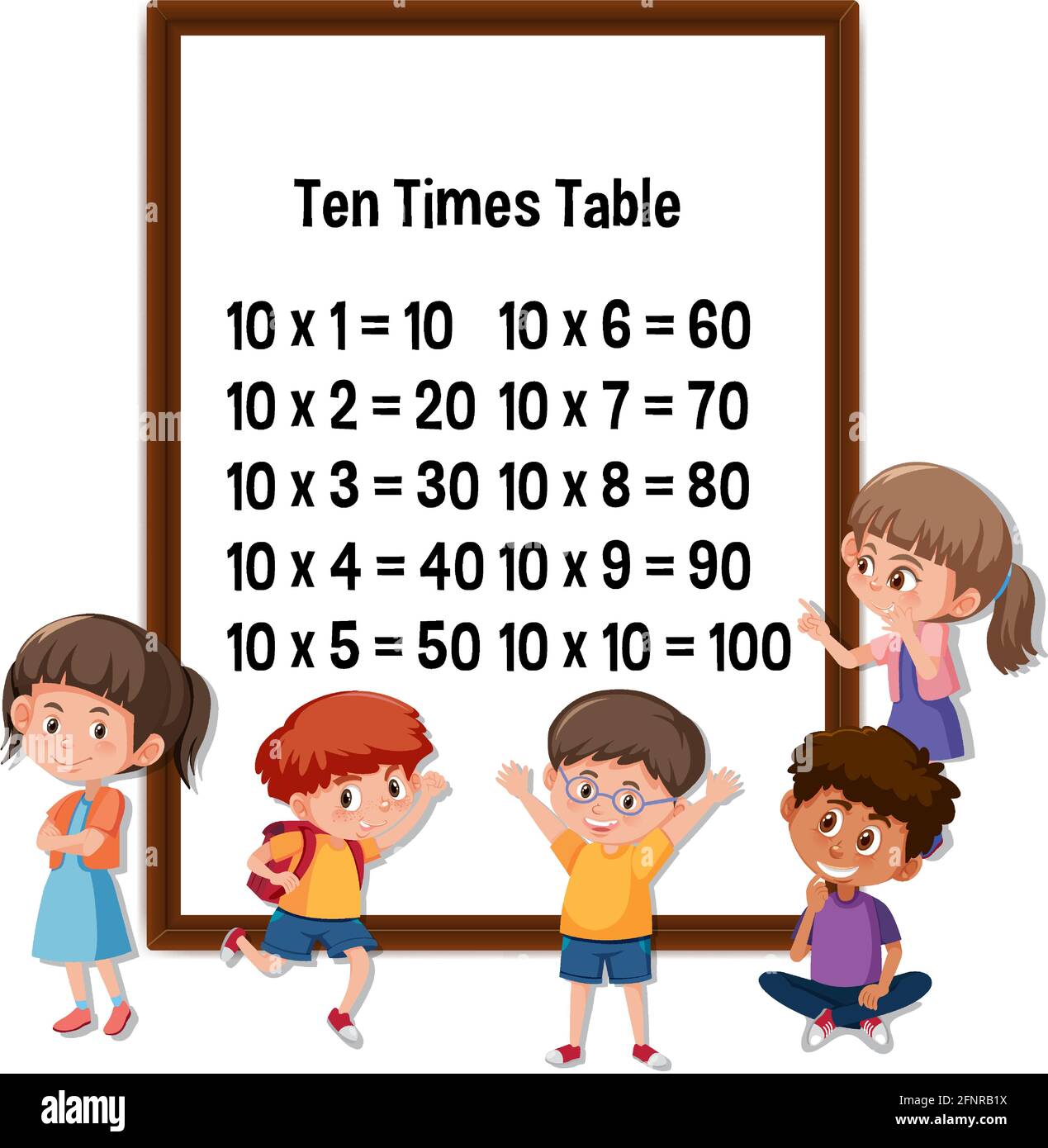 Ten Times Table With Many Kids Cartoon Character Illustration Stock ten-times-table-with-many-kids-cartoon-character-illustration-stock