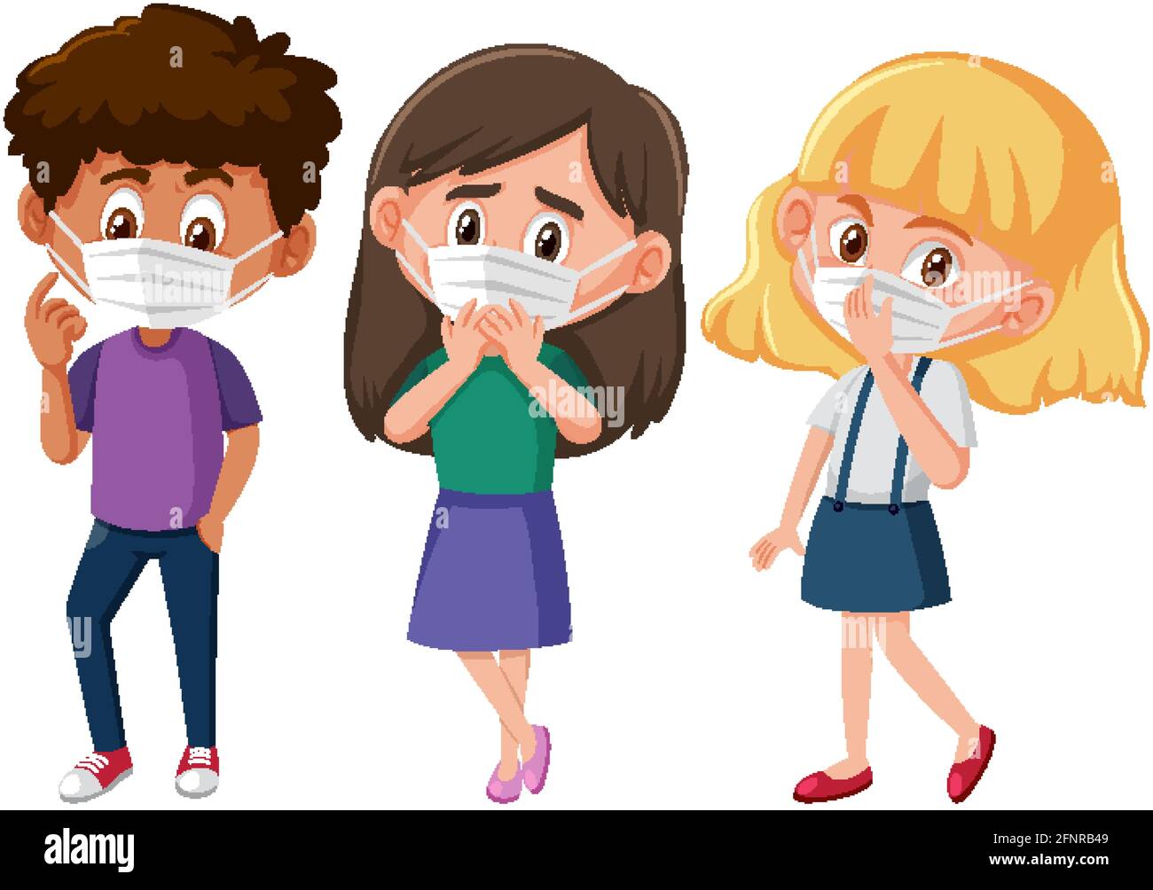 Set of different kids wearing mask cartoon character illustration Stock ...