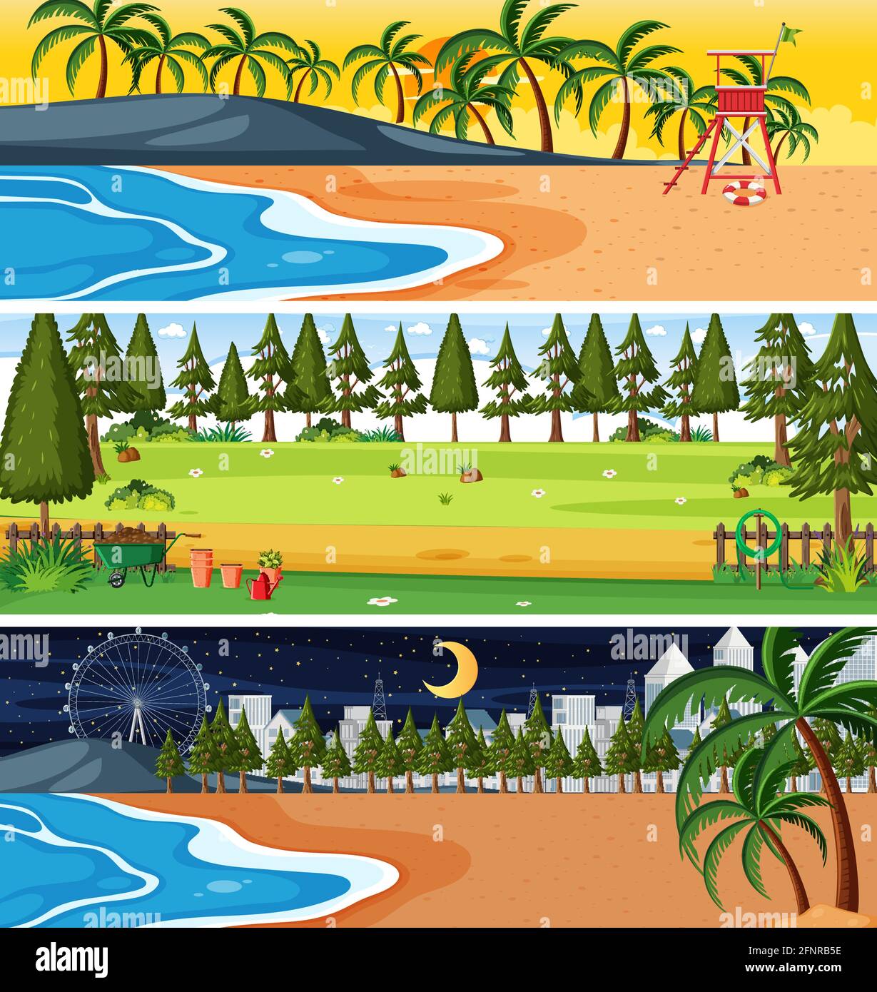 Set of different nature horizontal scenes illustration Stock Vector ...