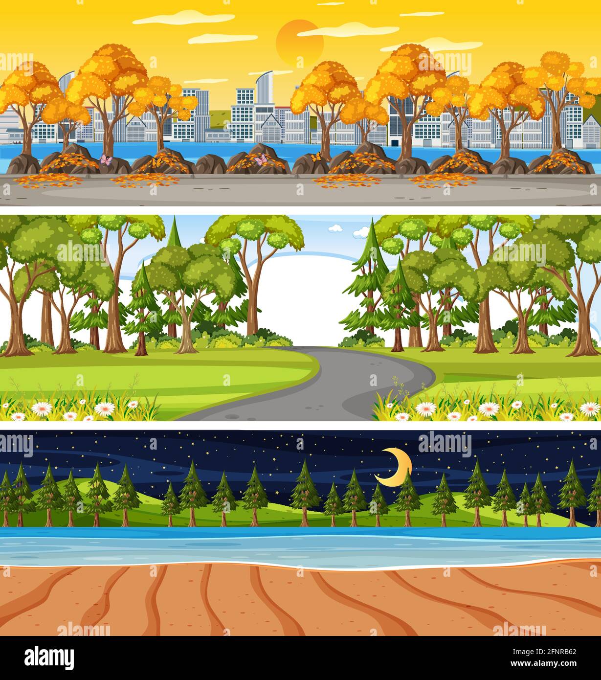 Set of different nature horizontal scenes illustration Stock Vector ...