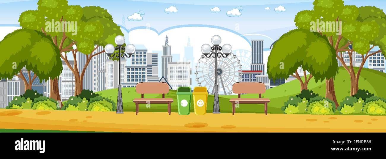 Park horizontal scene at day time with cityscape background ...