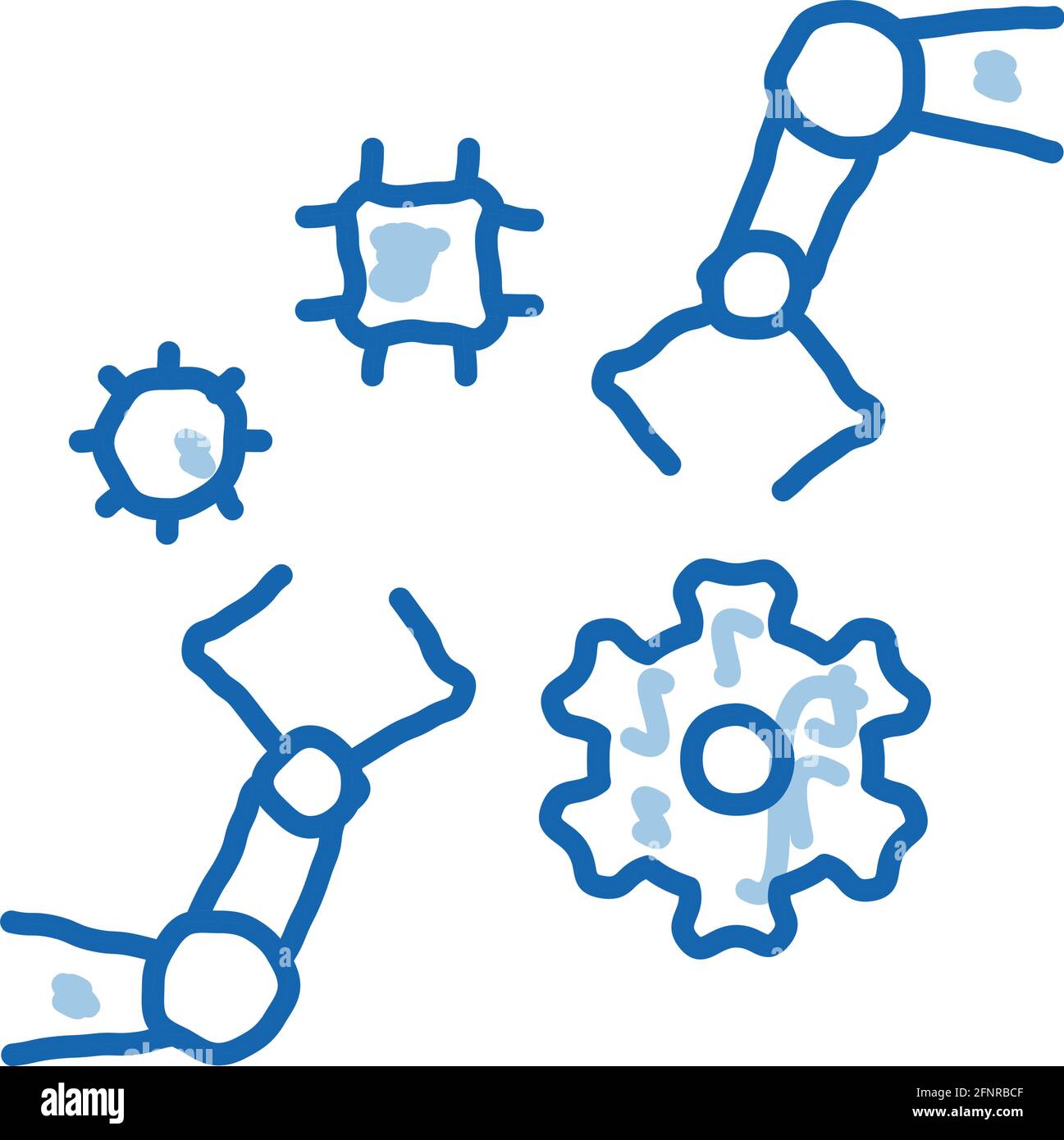 robotic arm process of machine learning doodle icon hand drawn ...