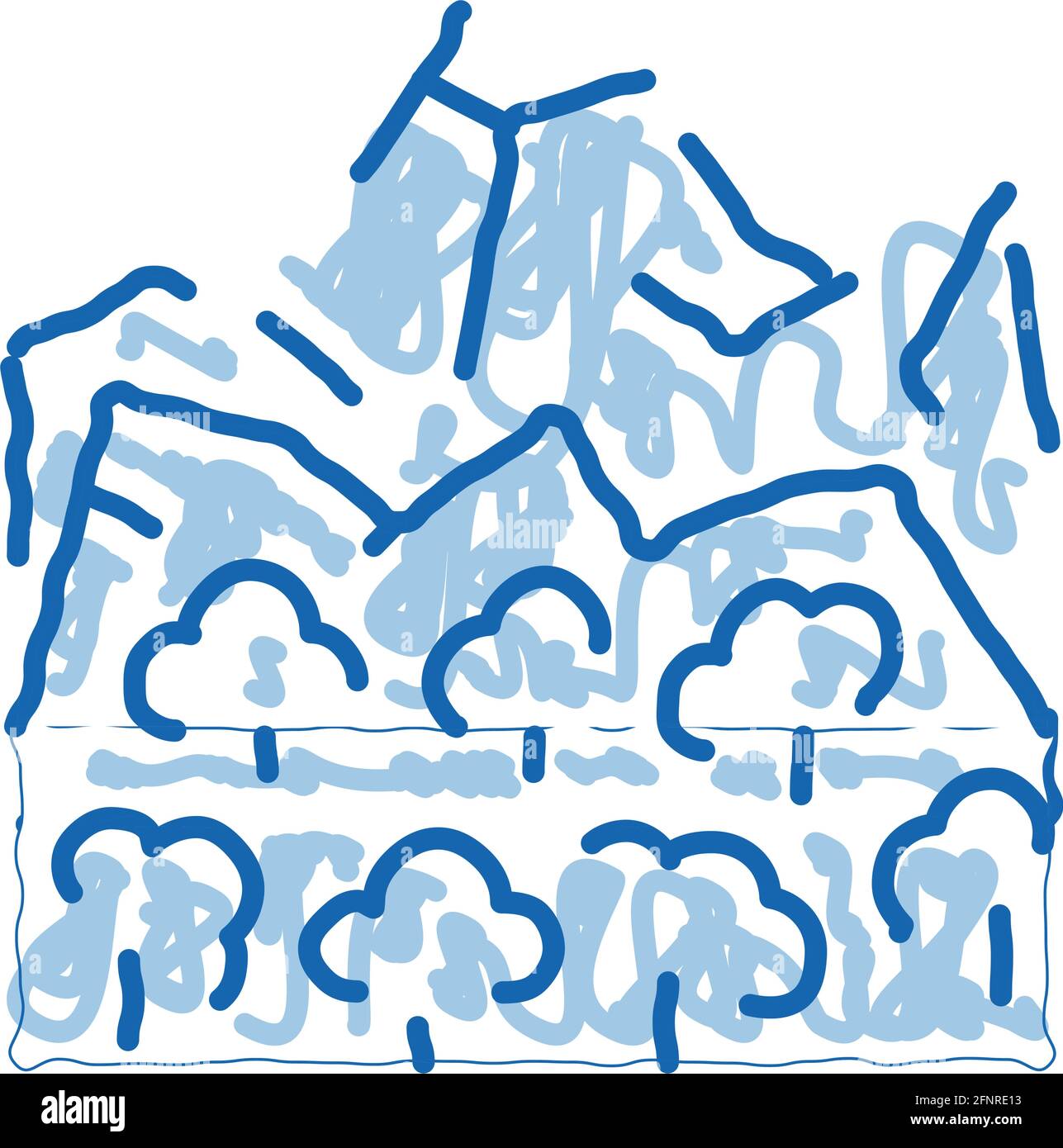 jungle forest and mountain doodle icon hand drawn illustration Stock ...