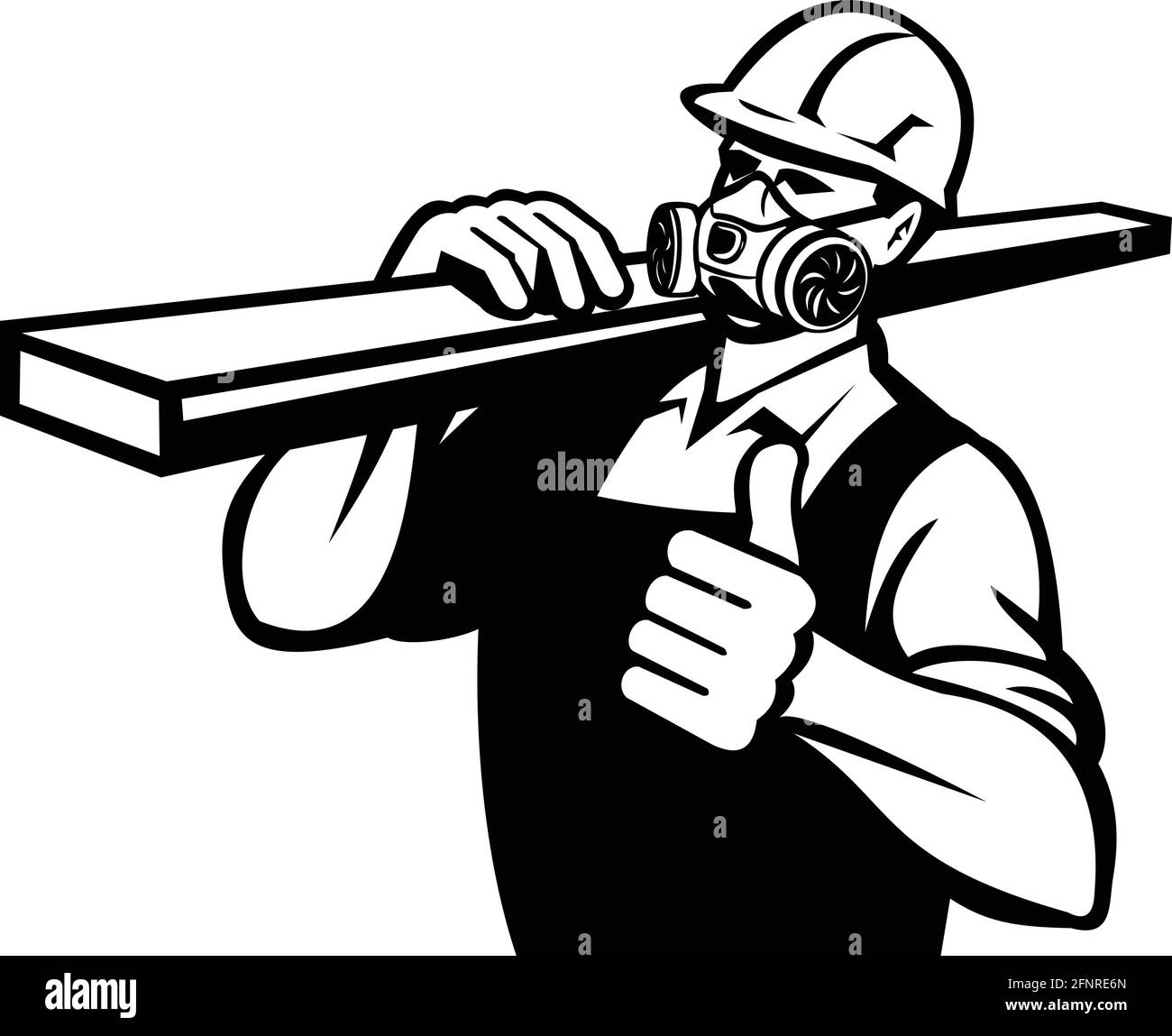 Illustration of a carpenter builder wearing face mask respirator with ...