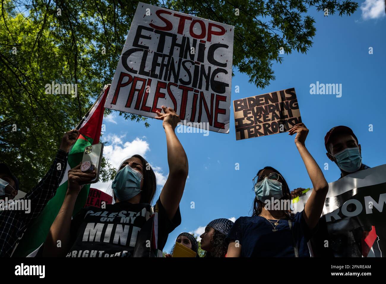 Israeli Embassy, Washington, D.C. May 18, 2021. Demonstrators accuse ...