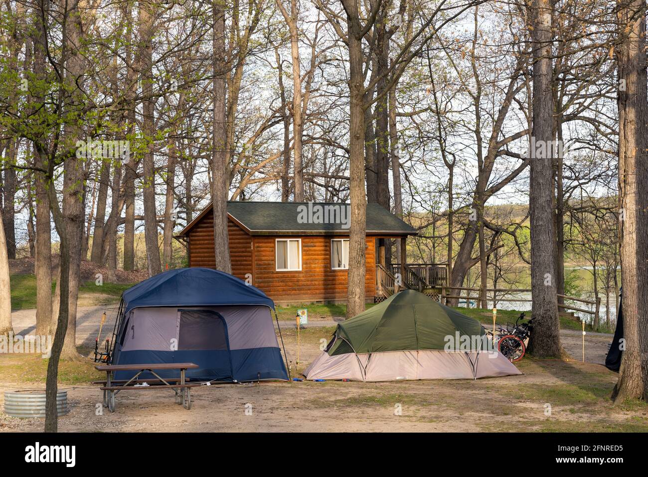 Camping and tents on the campground in the spring Stock Photo - Alamy