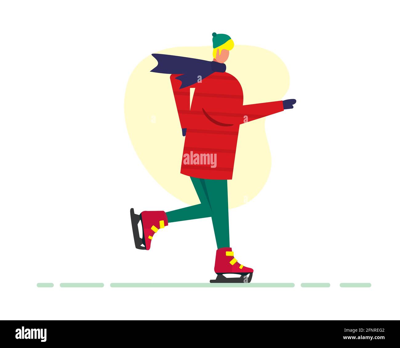 young man playing ice skating vector illustration in flat style Stock ...