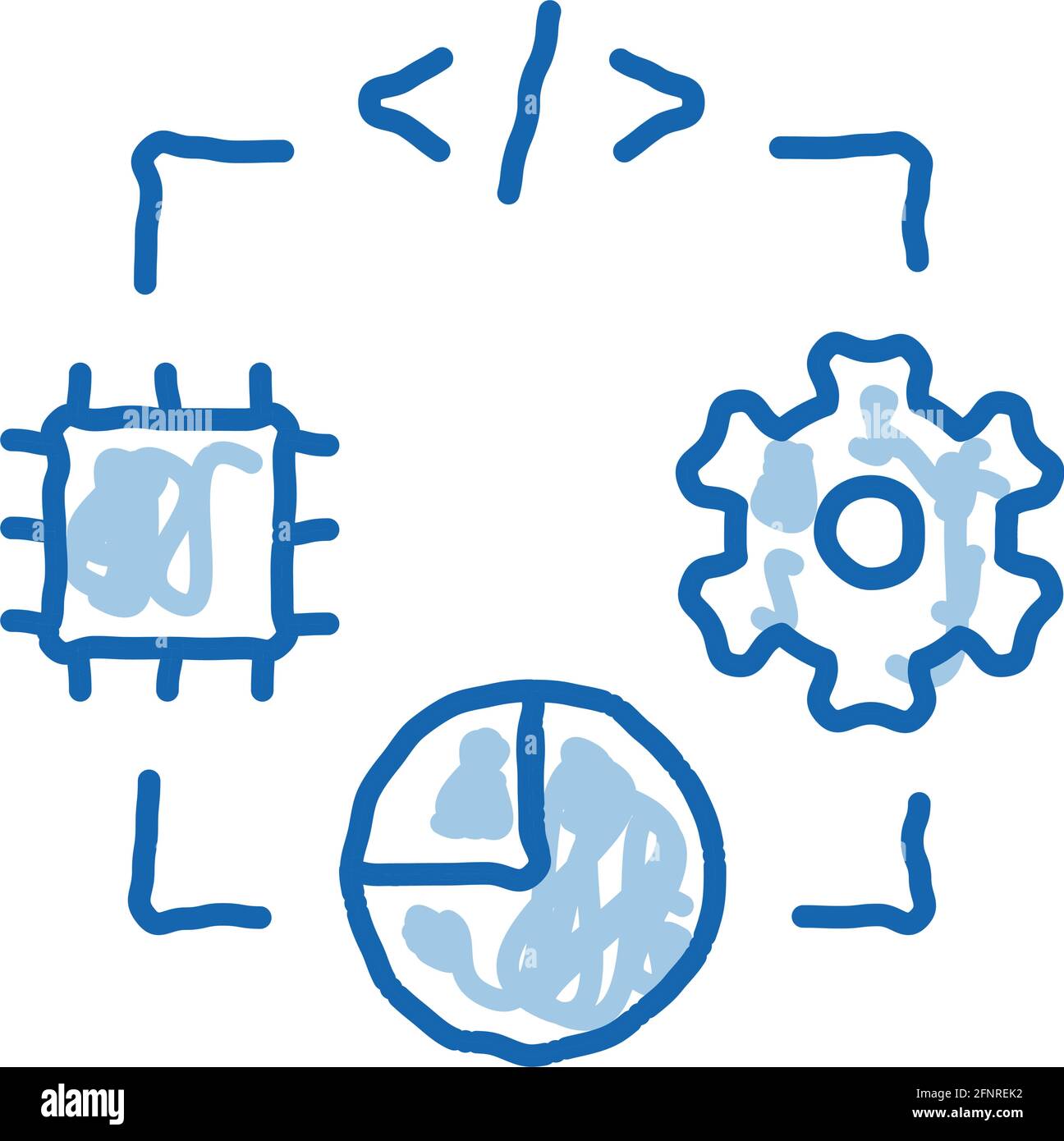 microchip programming code mechanical gear and infographic doodle icon hand drawn illustration ...
